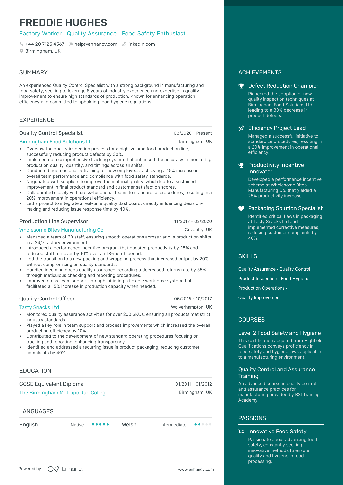 Factory Worker CV Examples & Guide for 2025