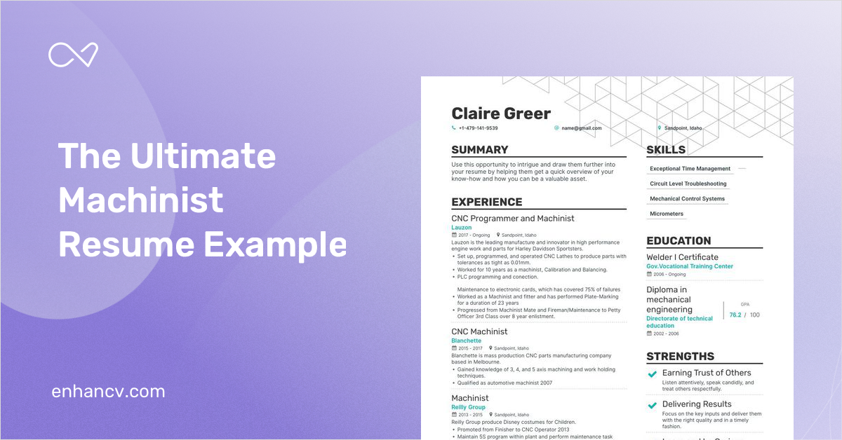 5 Machinist Resume Examples & Guide for 2023