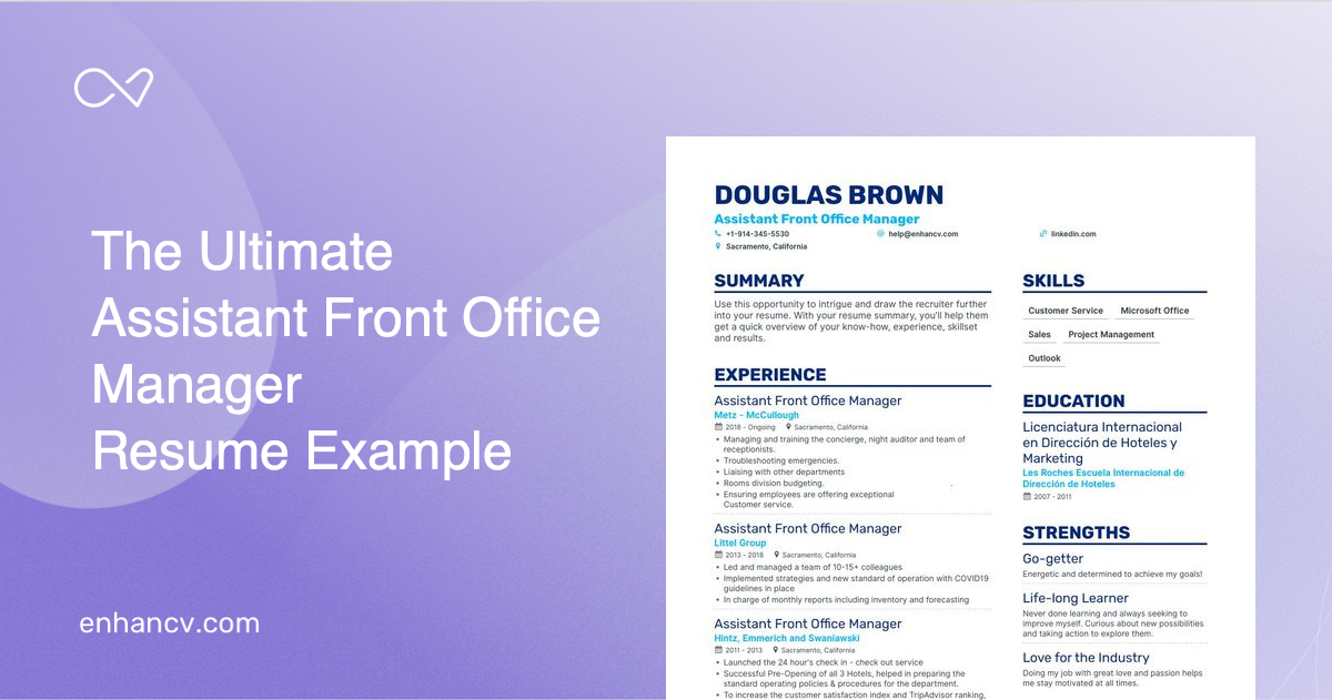 Assistant Front Office Manager Resume Examples & Guide for 2023 (Layout ...