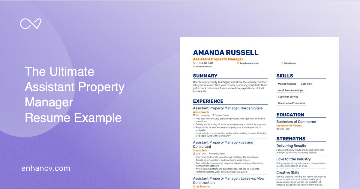 5 Assistant Property Manager Resume Examples & Guide for 2023