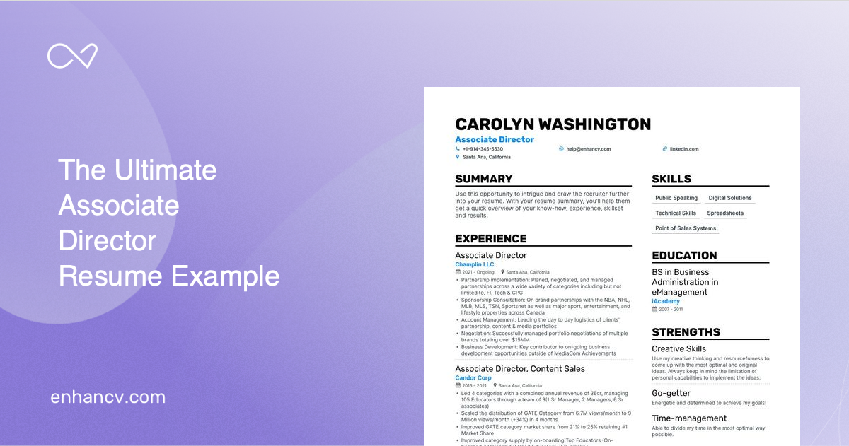 Associate Director Resume Examples & Guide for 2022 (Layout, Skills ...