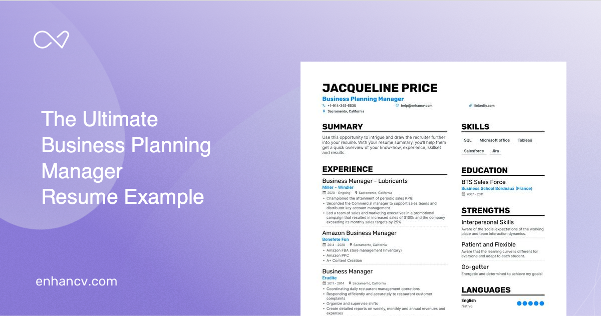 5 Business Planning Manager Resume Examples & Guide for 2023
