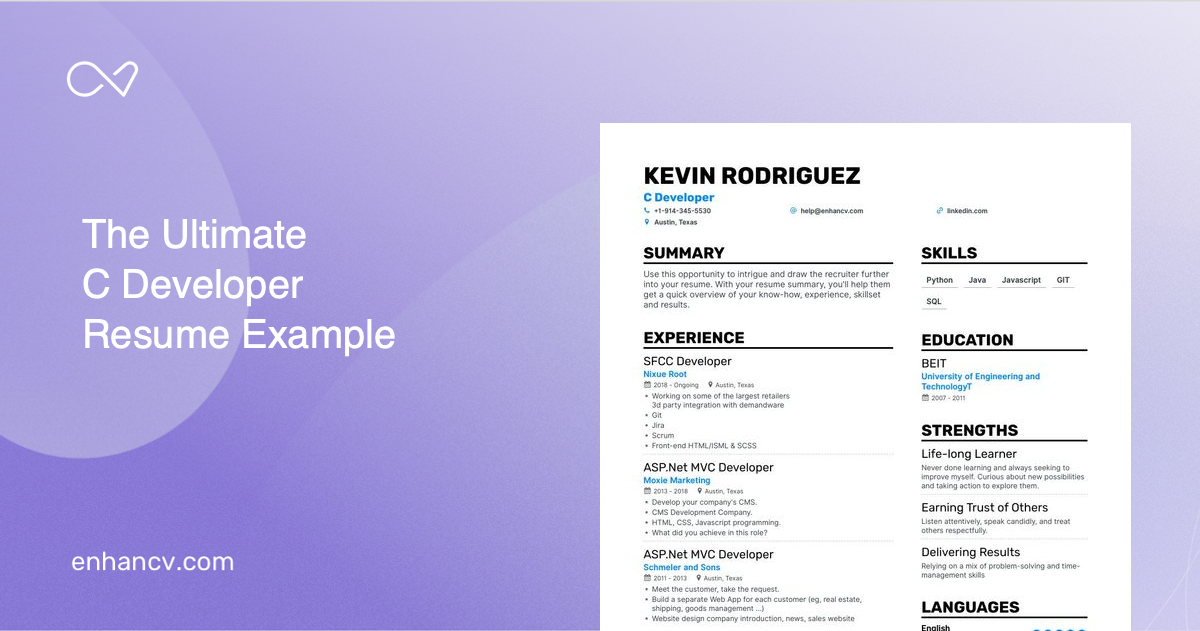 5 C Developer Resume Examples & Guide for 2023