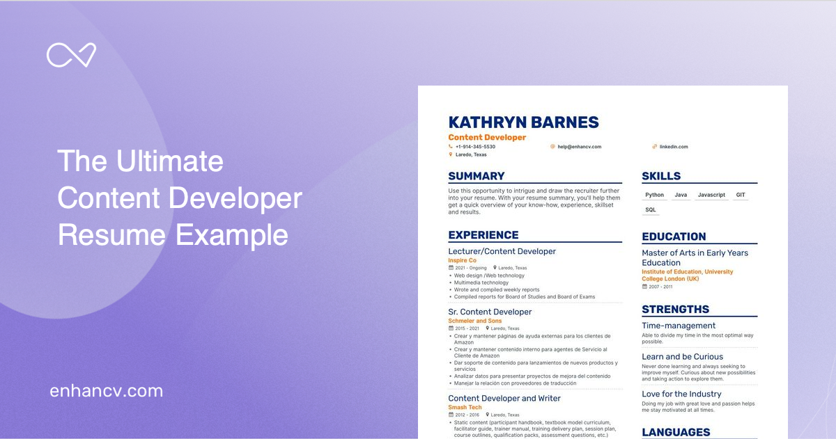 5 Content Developer Resume Examples & Guide for 2023