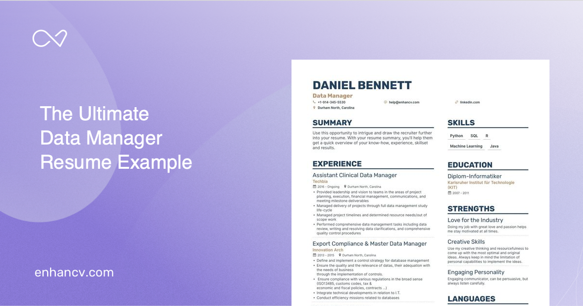 Data Manager Resume Examples & Guide for 2022 (Layout, Skills, Keywords ...