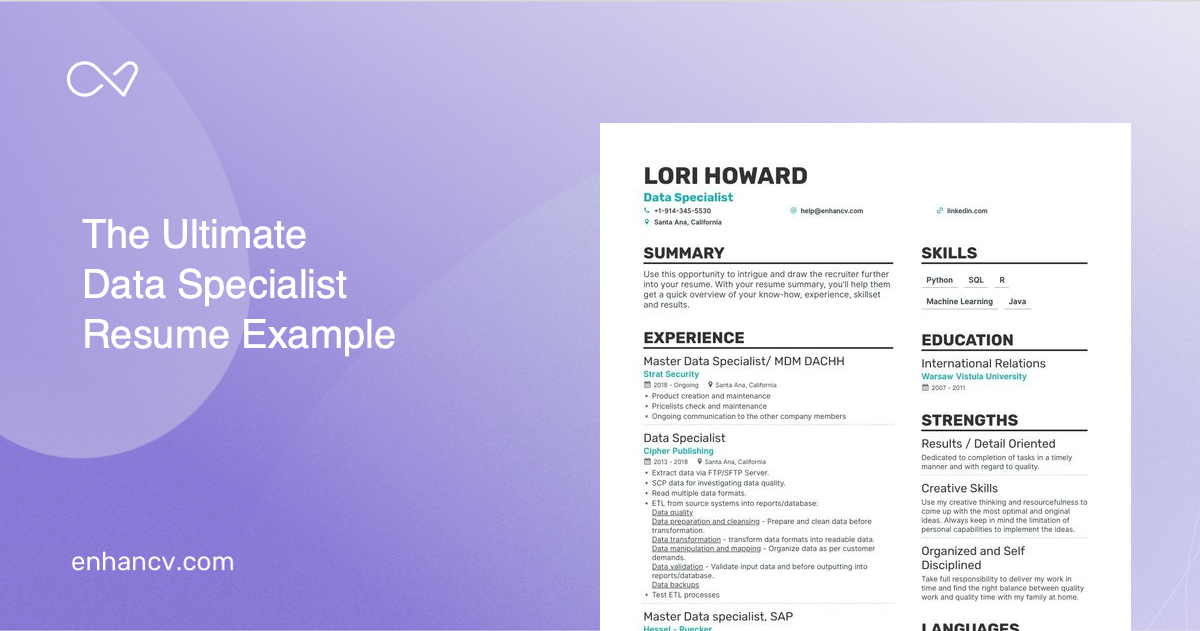 5 Data Specialist Resume Examples & Guide for 2023