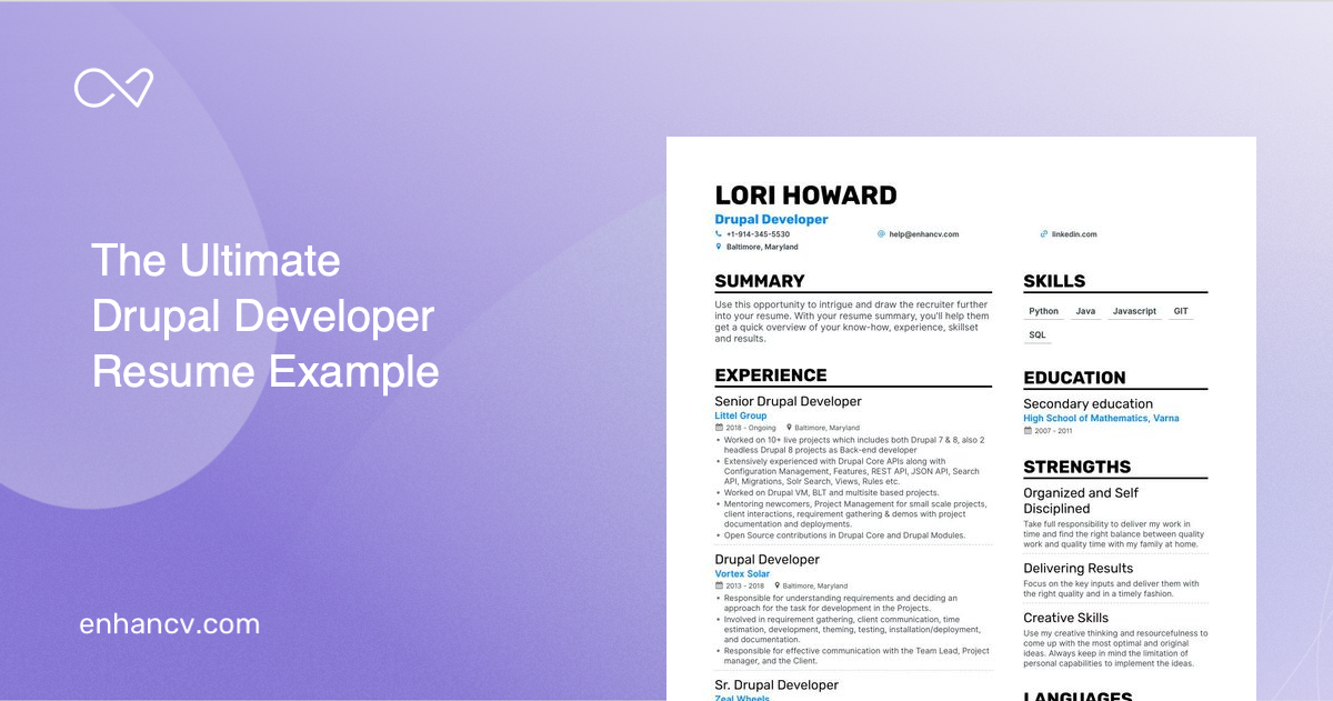 5 Drupal Developer Resume Examples & Guide for 2024