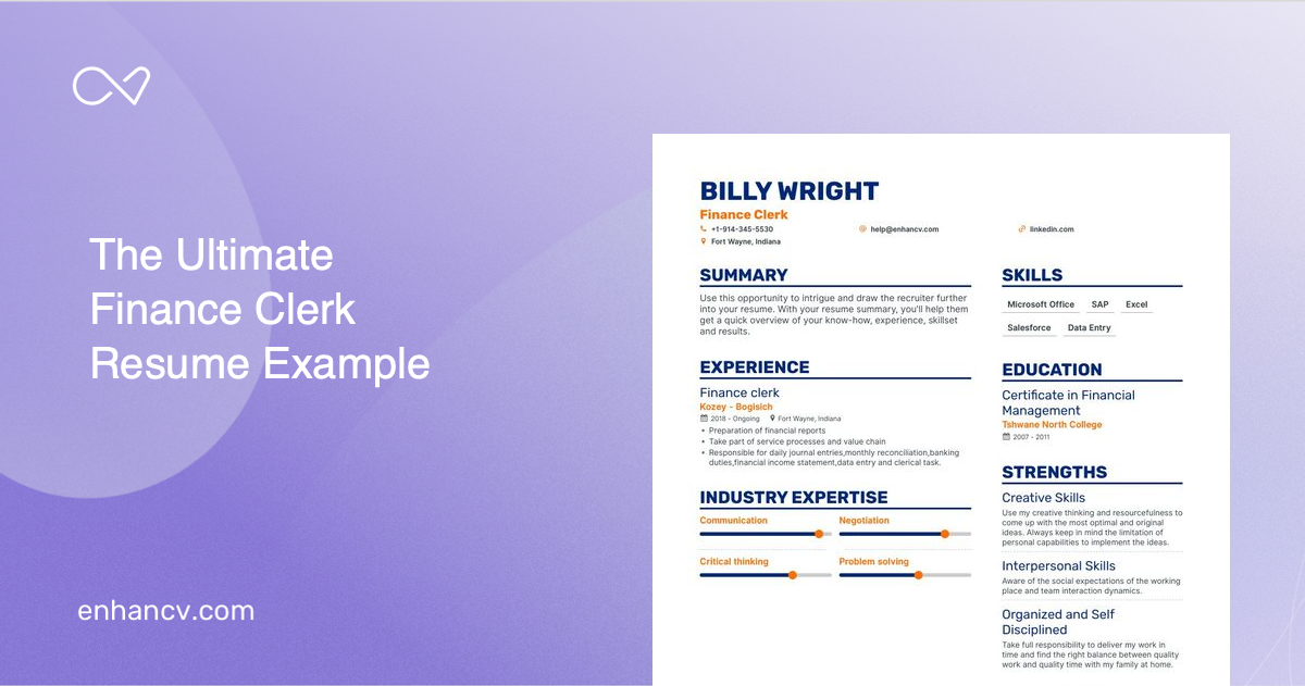 5 Finance Clerk Resume Examples & Guide for 2023