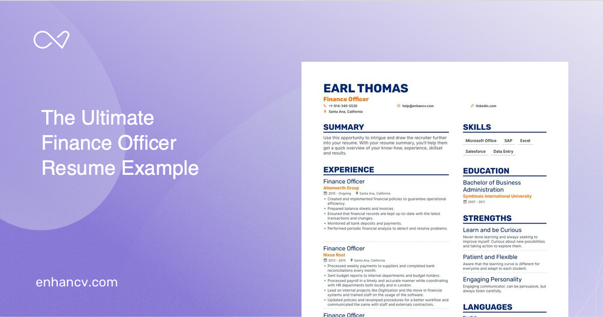 5 Finance Officer Resume Examples & Guide for 2023