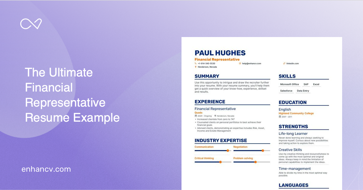 5 Financial Representative Resume Examples & Guide for 2023