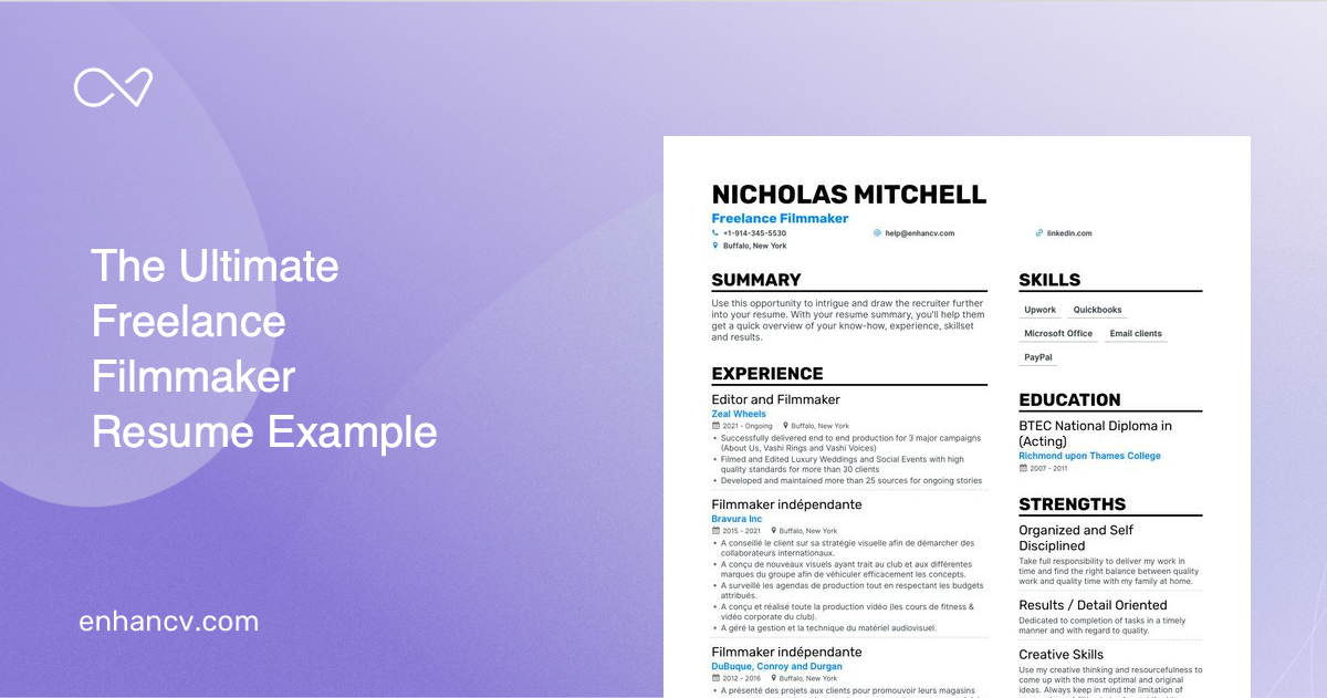 5 Freelance Filmmaker Resume Examples & Guide for 2024