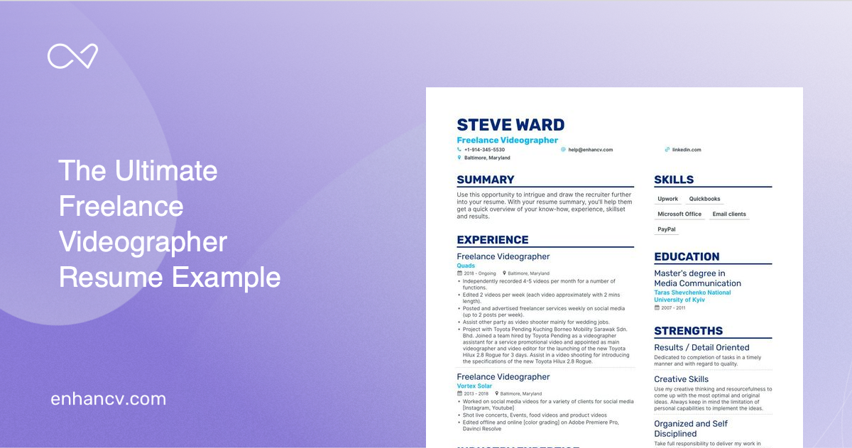 5 Freelance Videographer Resume Examples & Guide for 2023