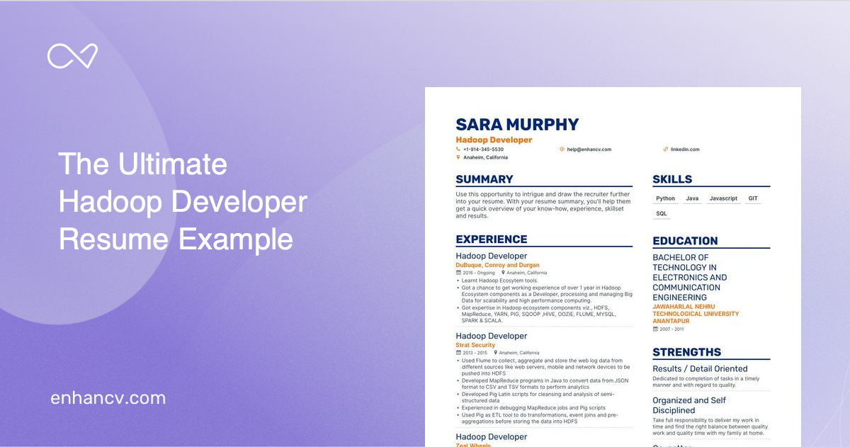 5 Hadoop Developer Resume Examples & Guide for 2023