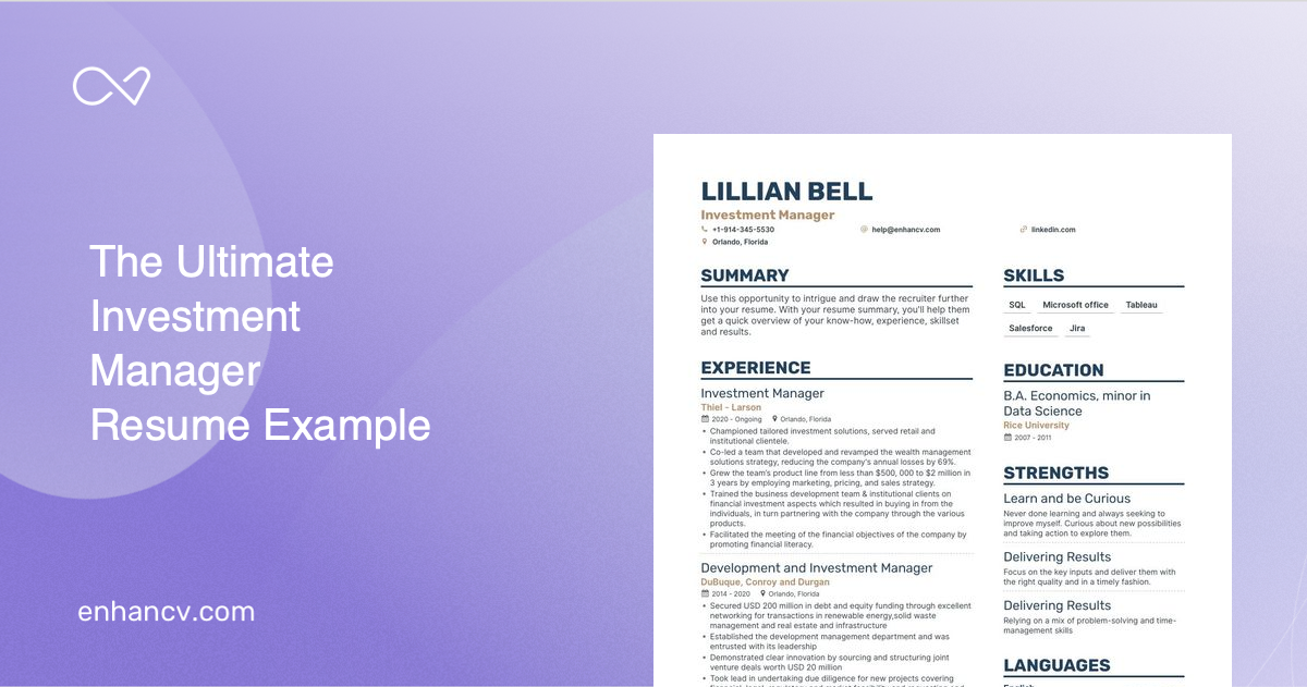 8 Investment Manager Resume Examples Guide For 2023