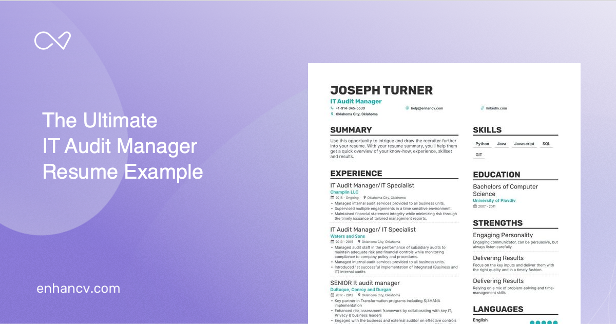 5 IT Audit Manager Resume Examples & Guide for 2023
