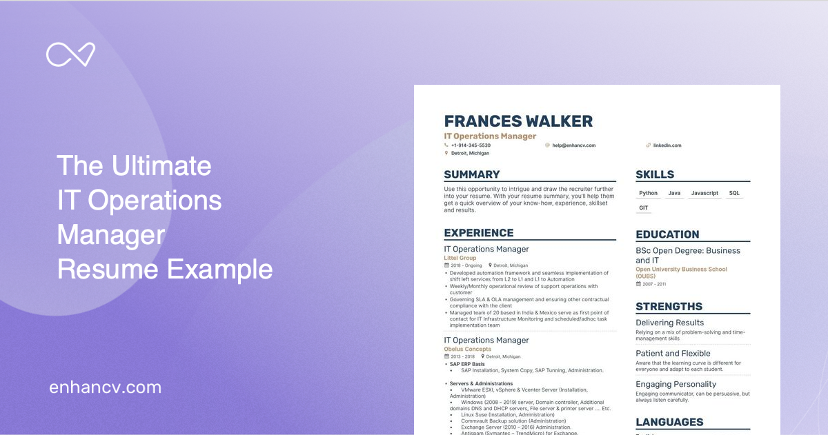 5 IT Operations Manager Resume Examples & Guide for 2024