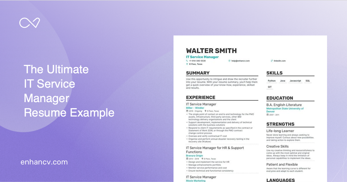 5 IT Service Manager Resume Examples & Guide for 2024
