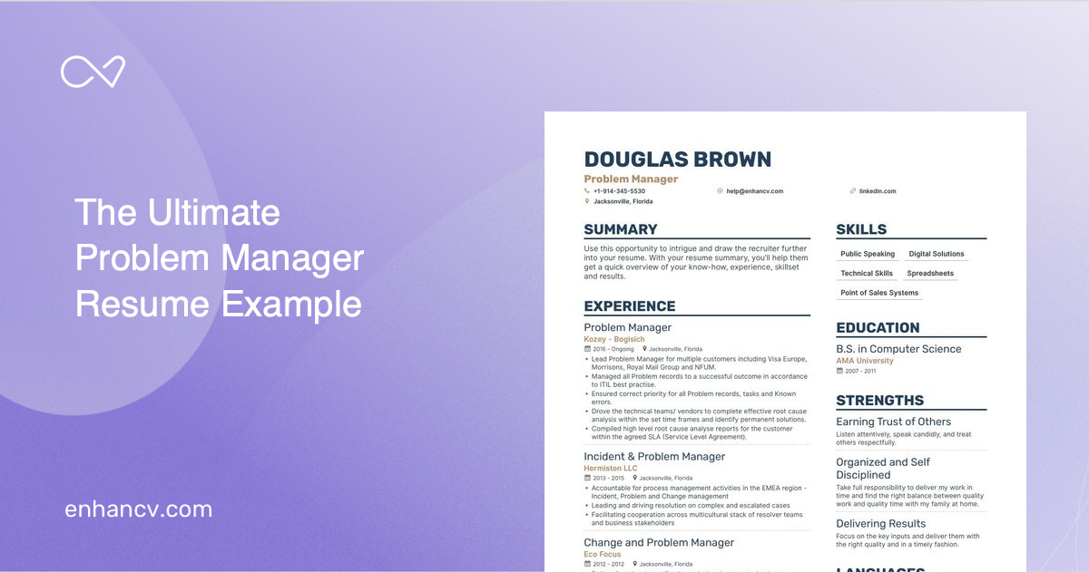 Problem Manager Resume Examples & Guide for 2022 (Layout, Skills ...