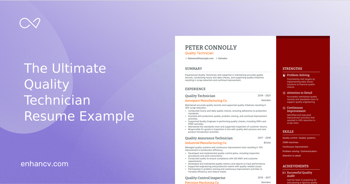 5 Quality Technician Resume Examples & Guide for 2023