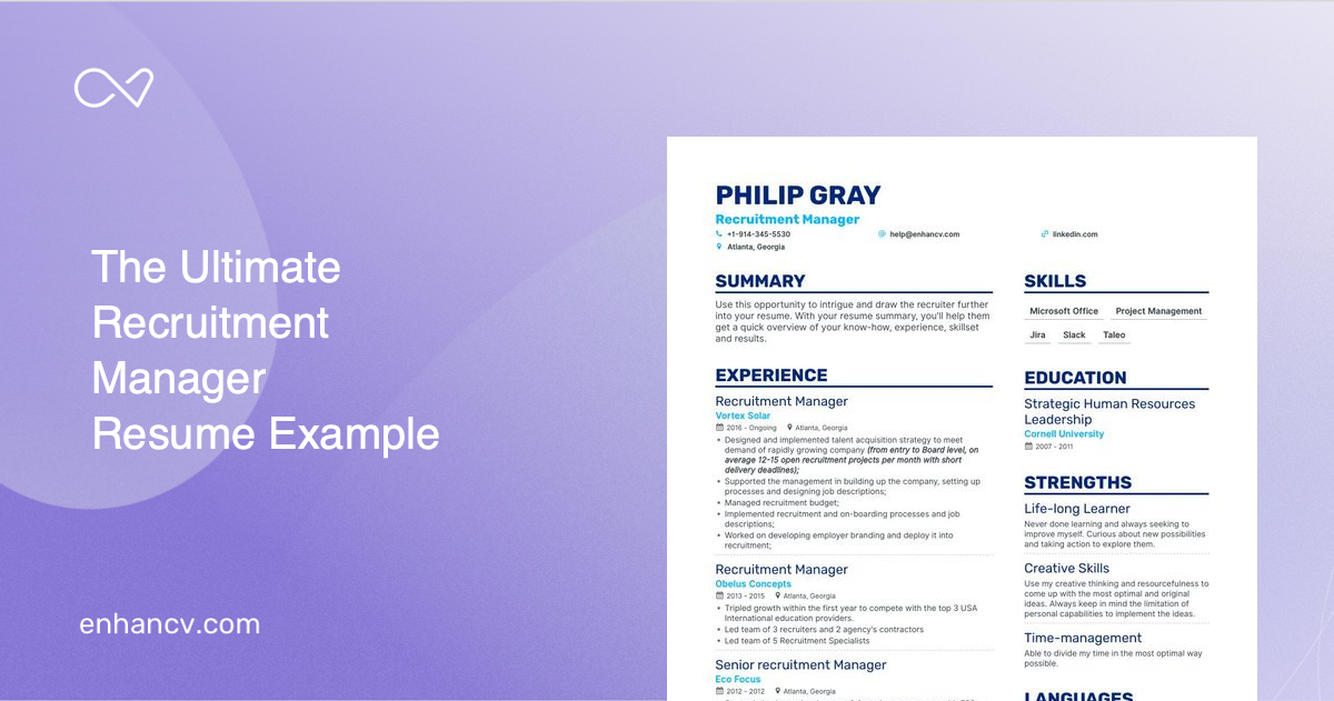 5 Recruitment Manager Resume Examples & Guide for 2023