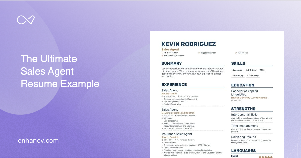 5 Sales Agent Resume Examples & Guide for 2023