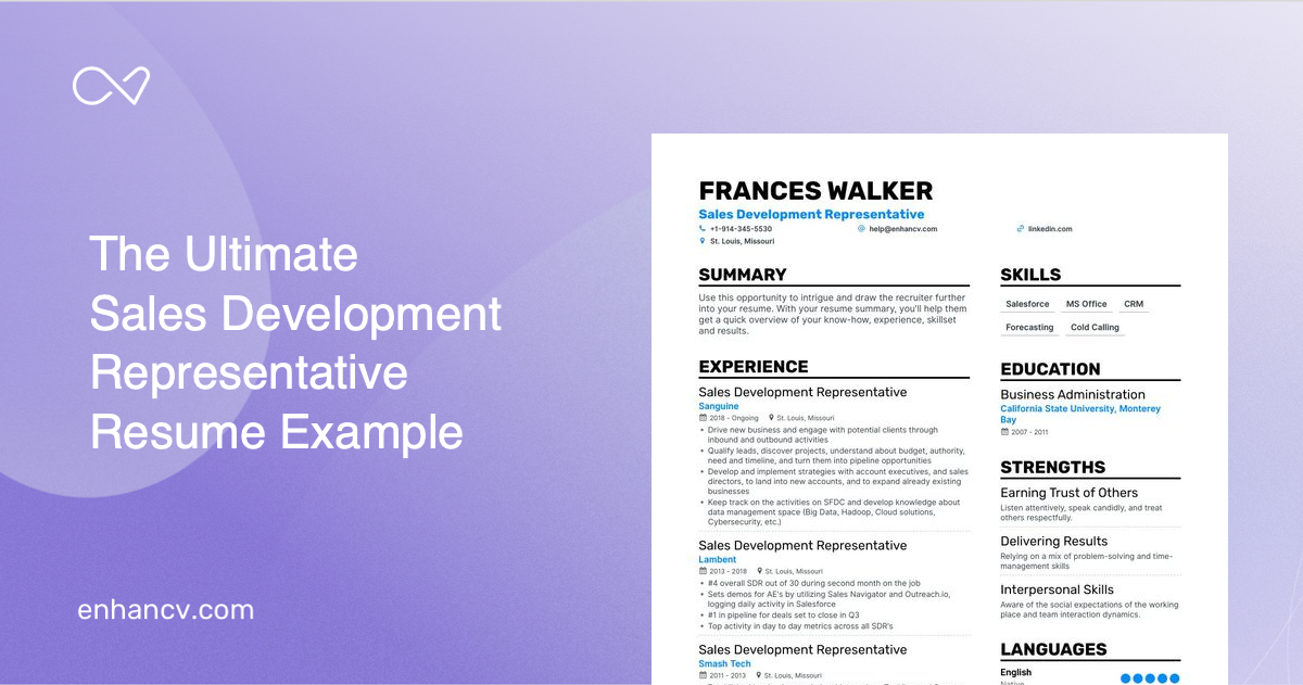 5 Sales Development Representative Resume Examples Guide For 2023