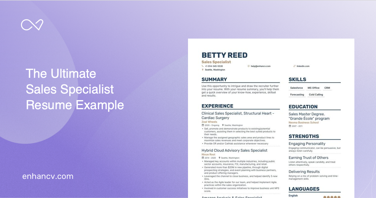 5 Sales Specialist Resume Examples & Guide for 2023