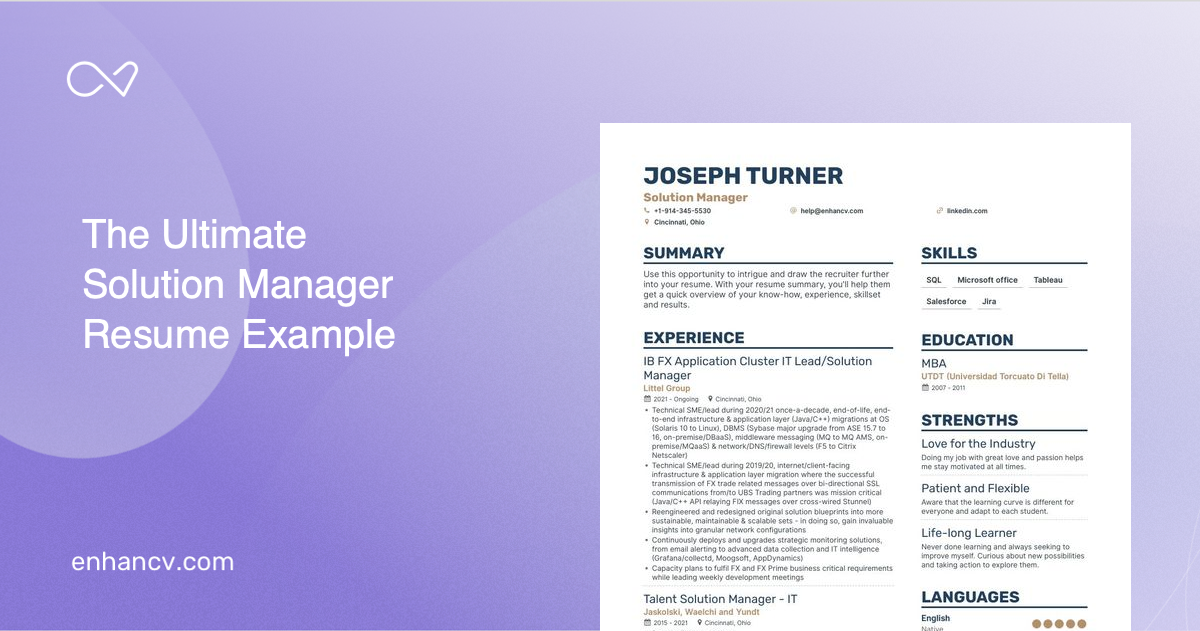 5 Solution Manager Resume Examples & Guide for 2023