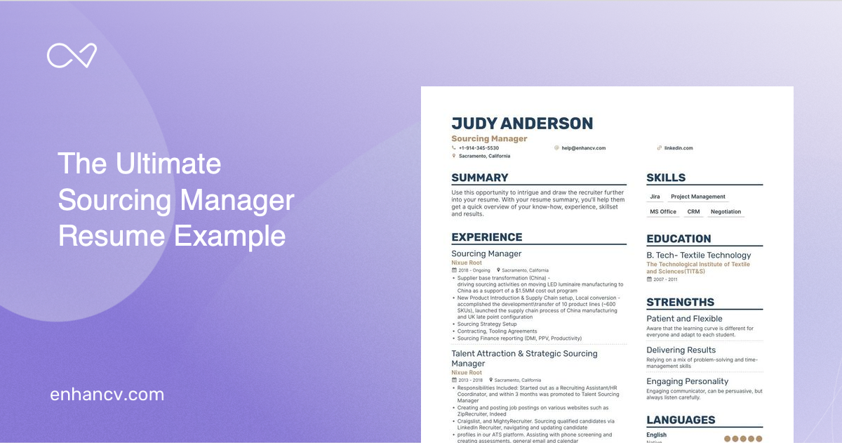Sourcing Manager Resume Examples & Guide for 2023 (Layout, Skills ...