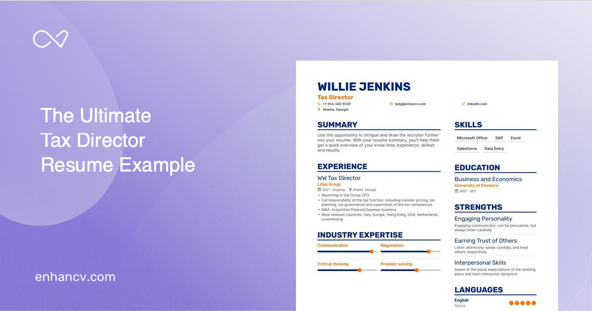 Tax Director Resume/CV Examples & Guide for 2022 (Layout, Skills ...