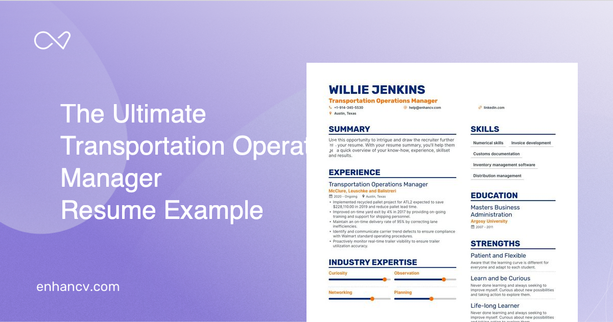 5 Transportation Operations Manager Resume Examples & Guide for 2023