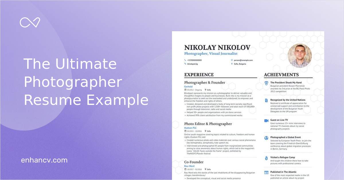 Photographer Resume Samples and Writing Guide for 2023 | Enhancv.com ...