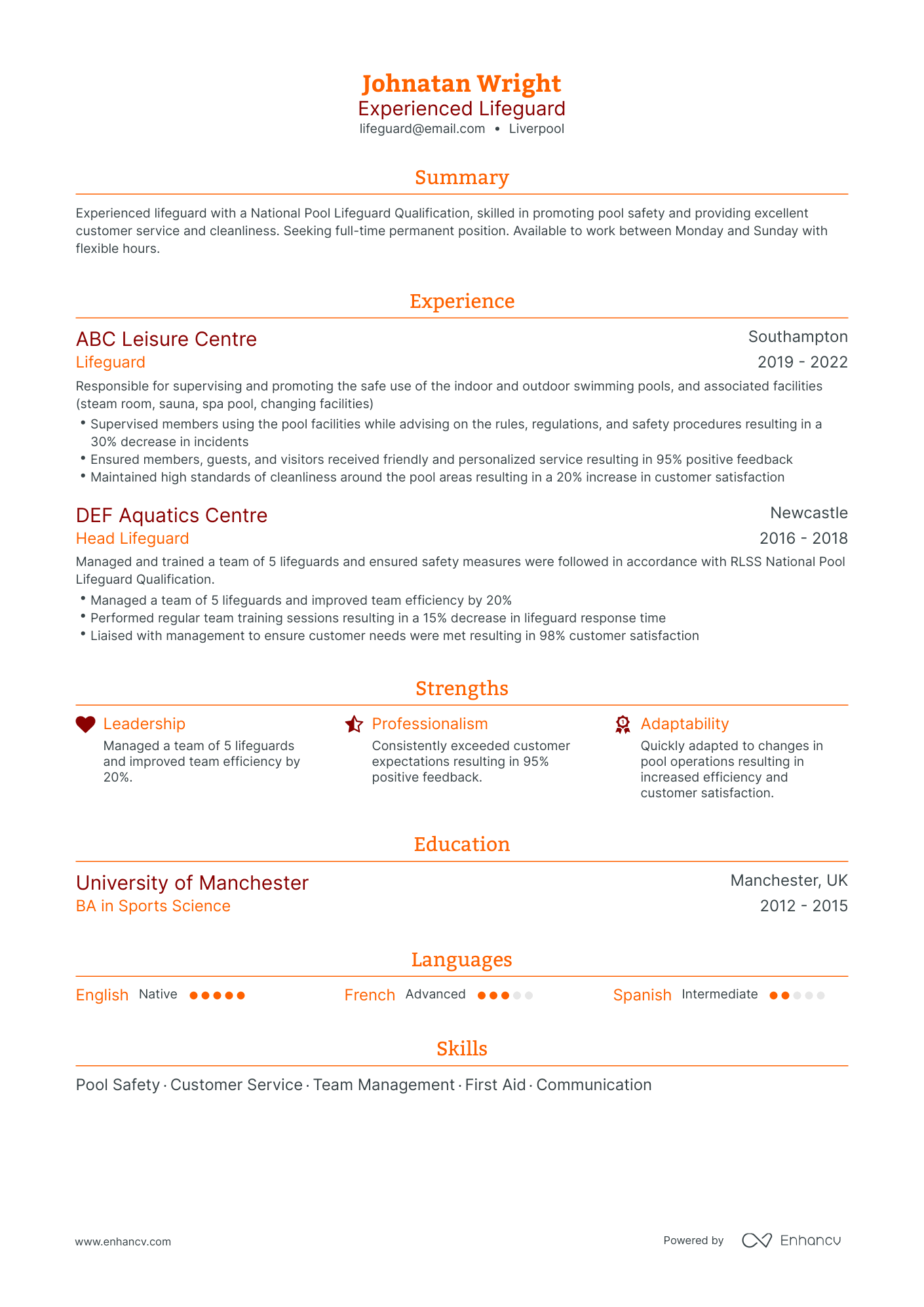 3 Lifeguard CV Examples for 2023