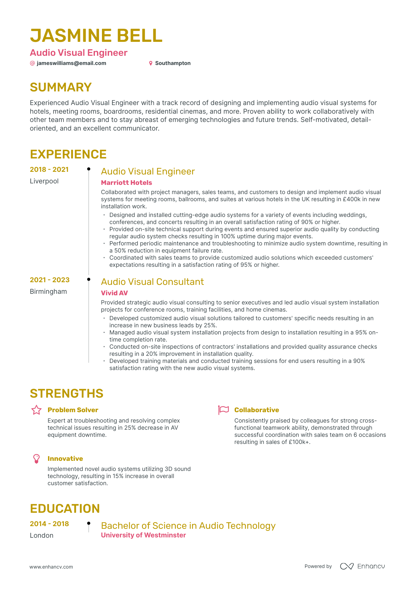 3 Audio Engineer CV Examples for 2023