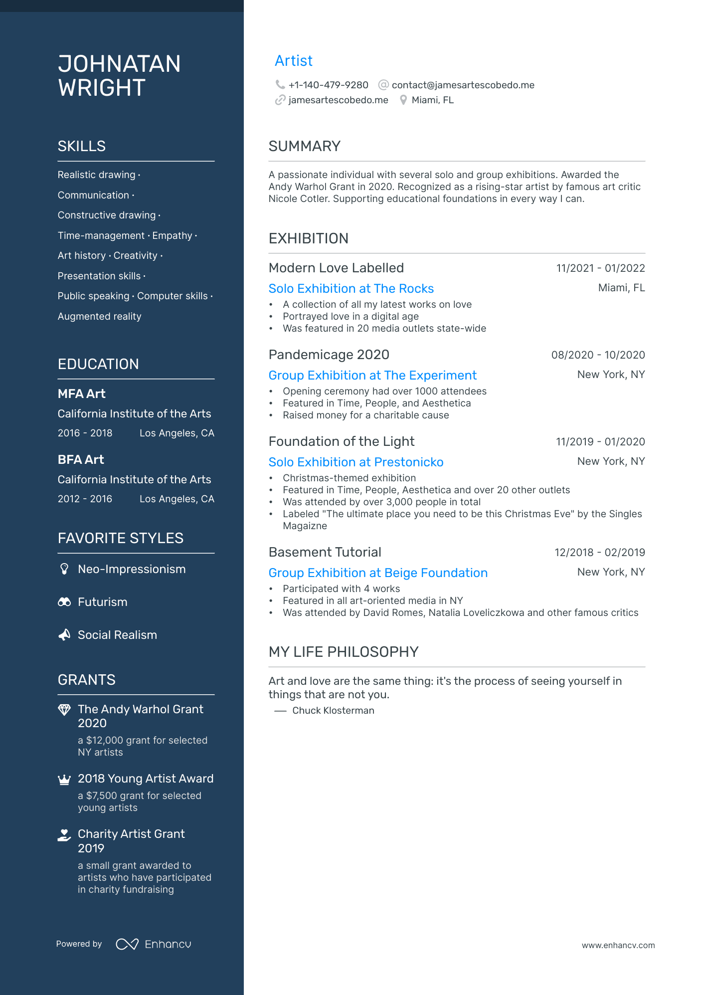 6 Artist Resume Examples & Guide for 2024