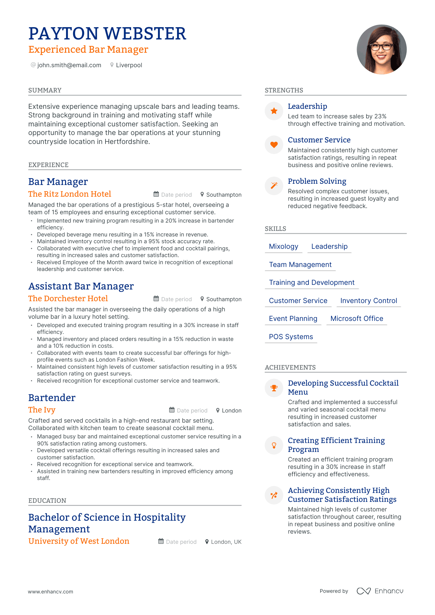 3 Bar Manager CV Examples for 2023