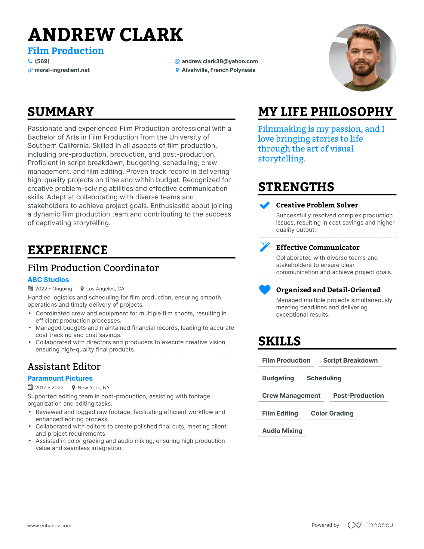 3 Film Production Resume Examples How To Guide For 2023