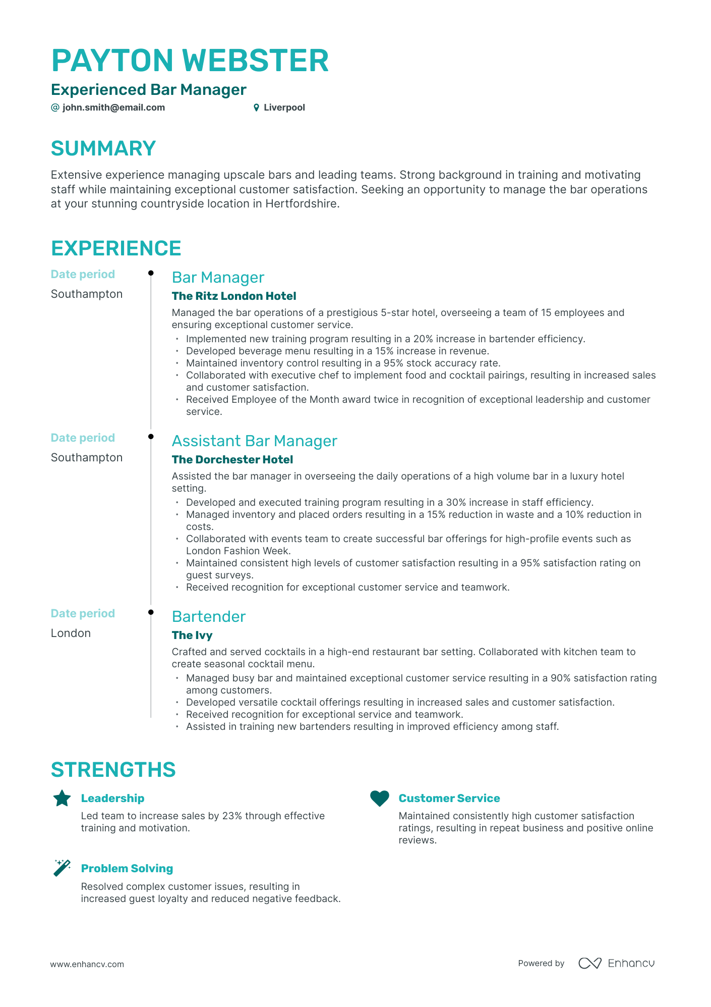 3 Bar Manager CV Examples for 2023