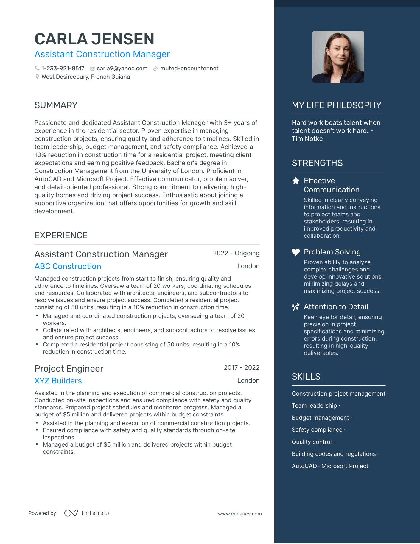 3 Successful Assistant Construction Manager Resume Examples And Writing