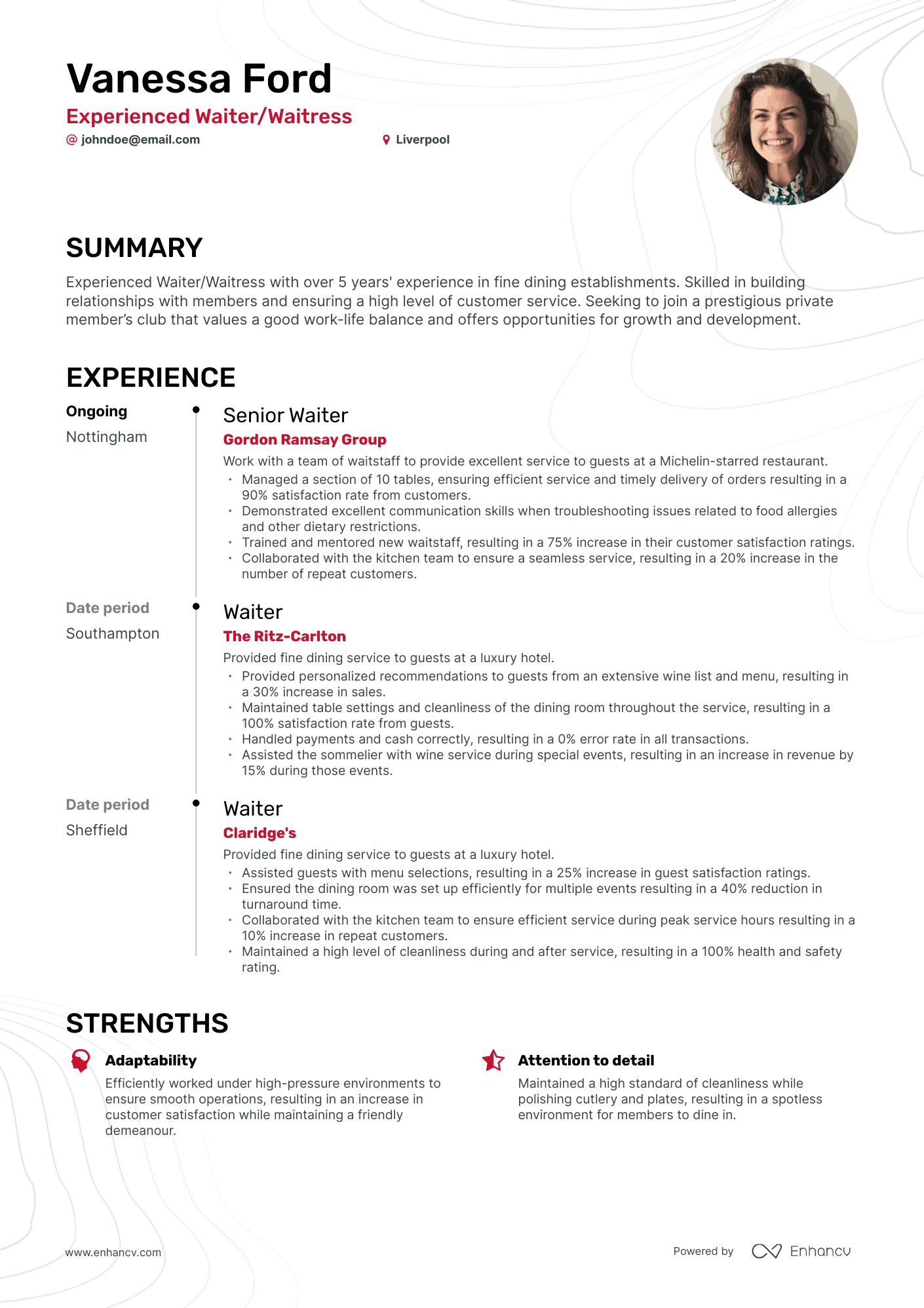 3 Waiter CV Examples for 2023