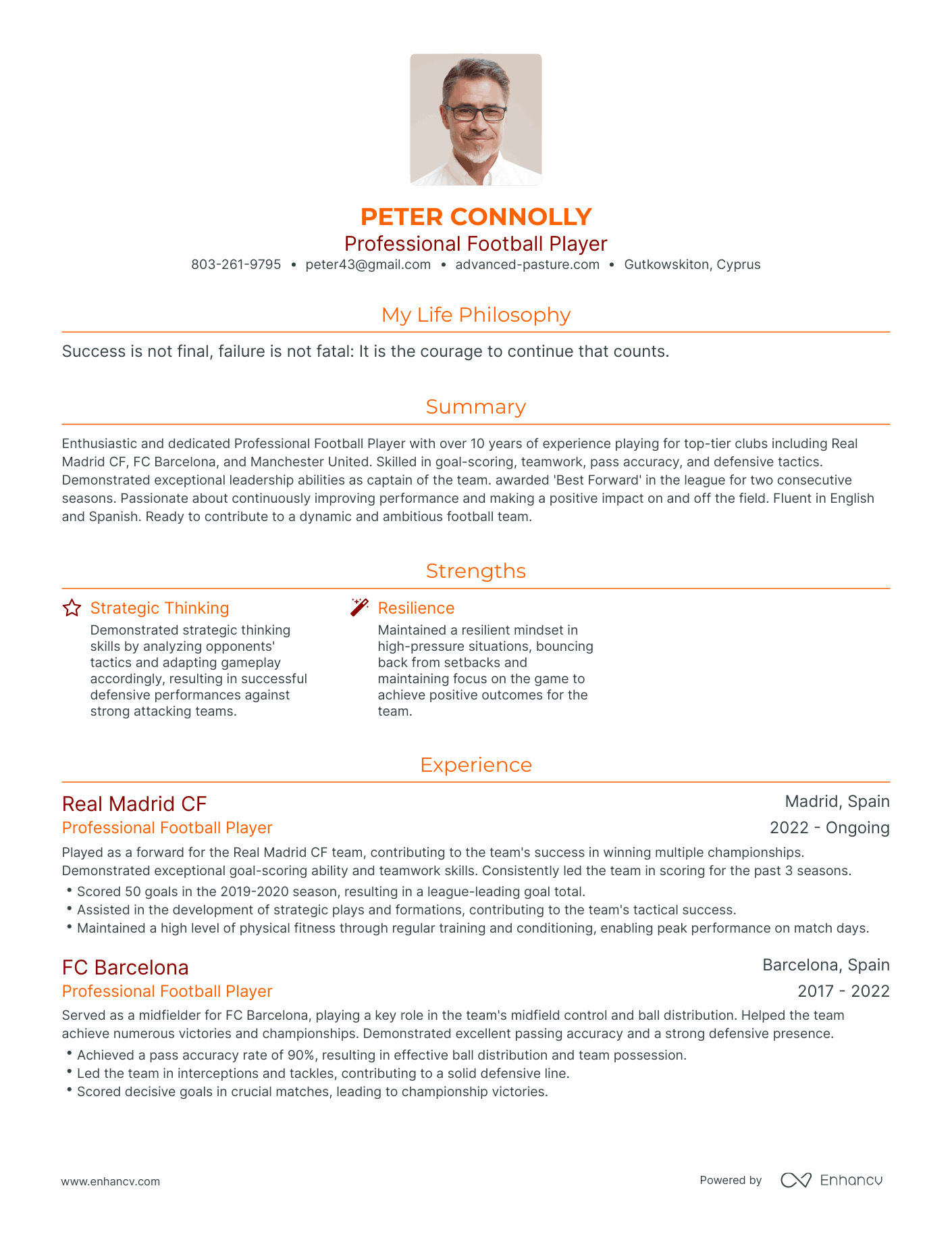 Free Football Cv Template Free Printable