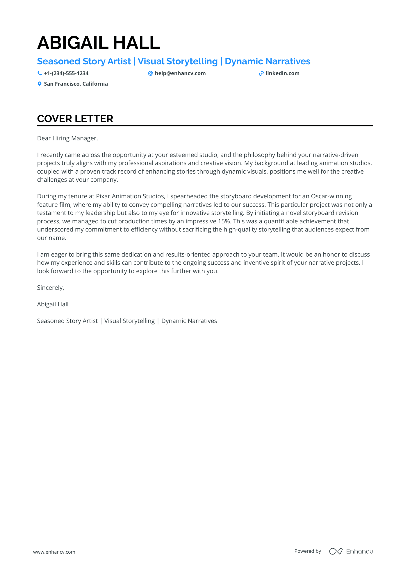 Professional Artist Cover Letter Examples and Template for 2024 | Enhancv