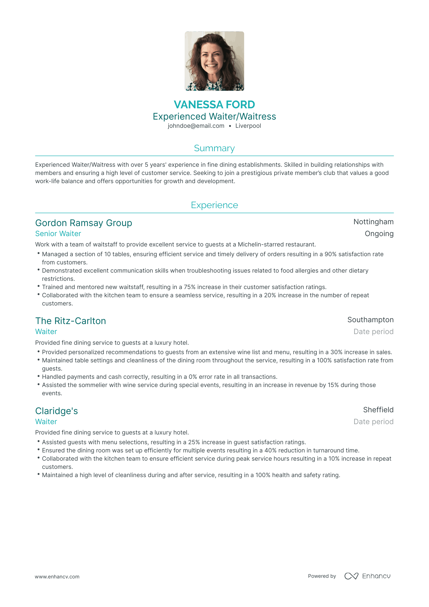 3 Waiter CV Examples for 2023