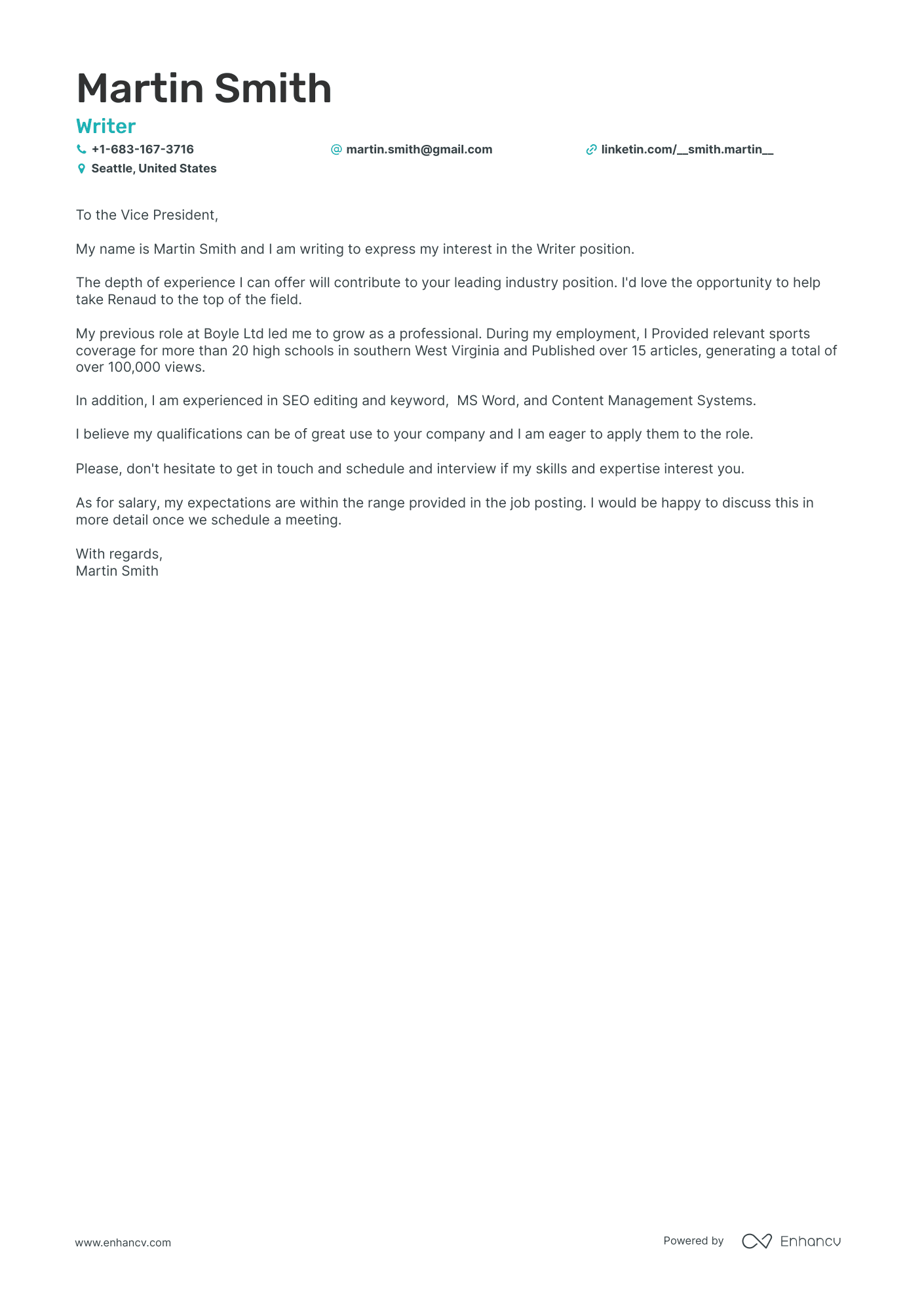 Real Writer Cover Letter Example for 2024