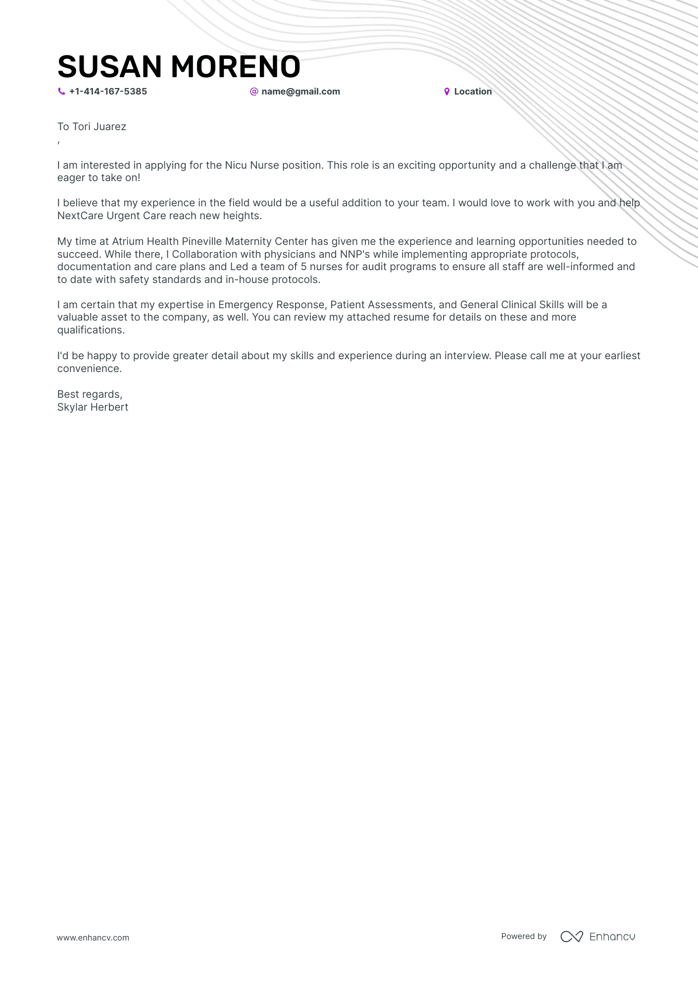 Real Nicu Nurse Cover Letter Example for 2024
