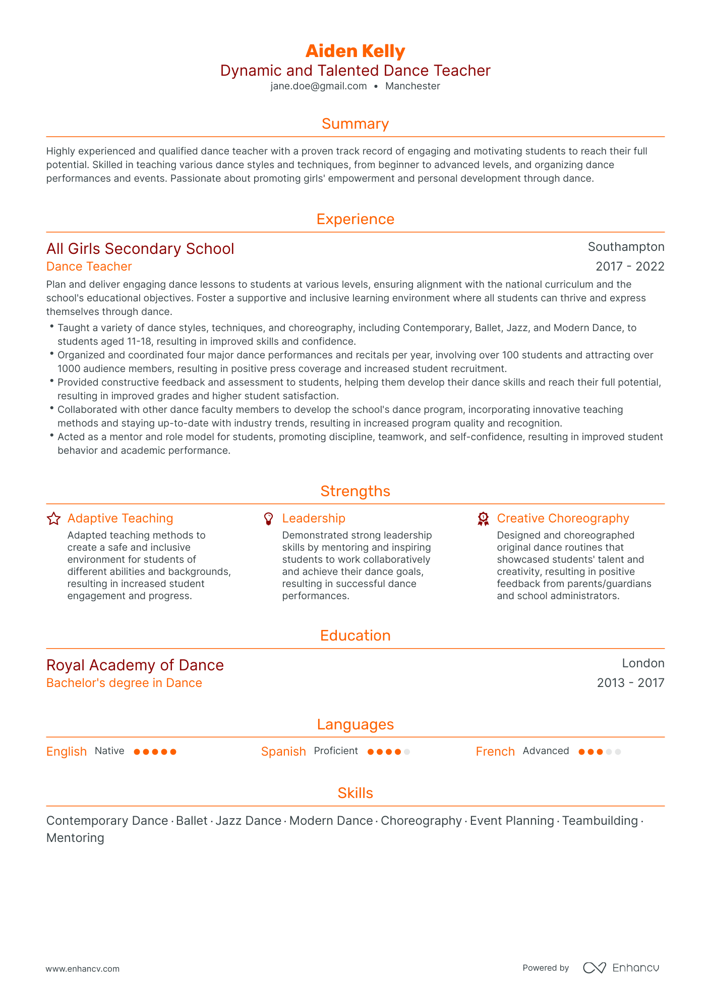 3 Dance CV Examples for 2023