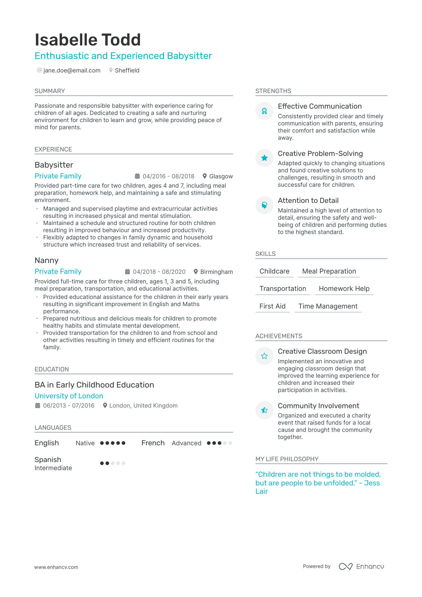 3 Babysitter CV Examples for 2024