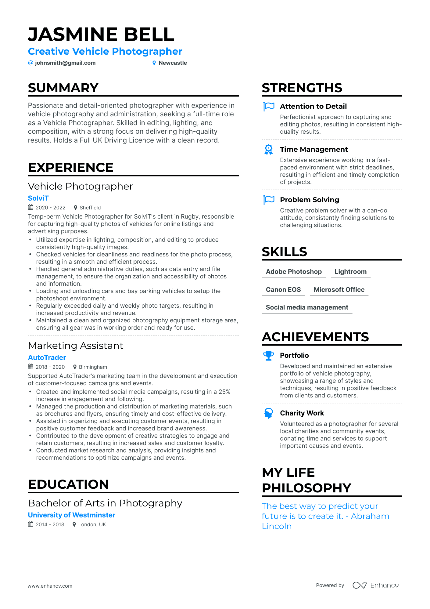 3 Photographer CV Examples for 2023