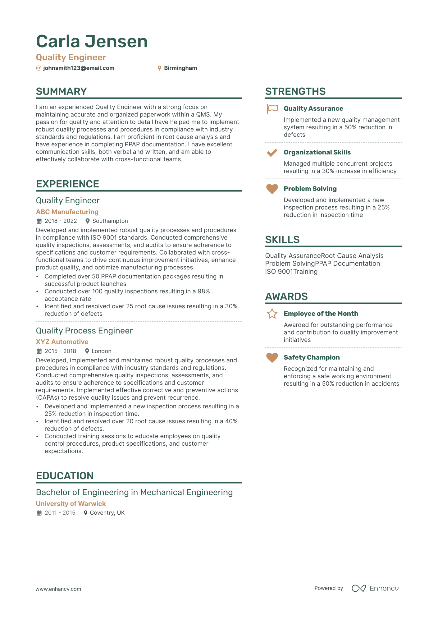 3 Quality Engineer CV Examples for 2024
