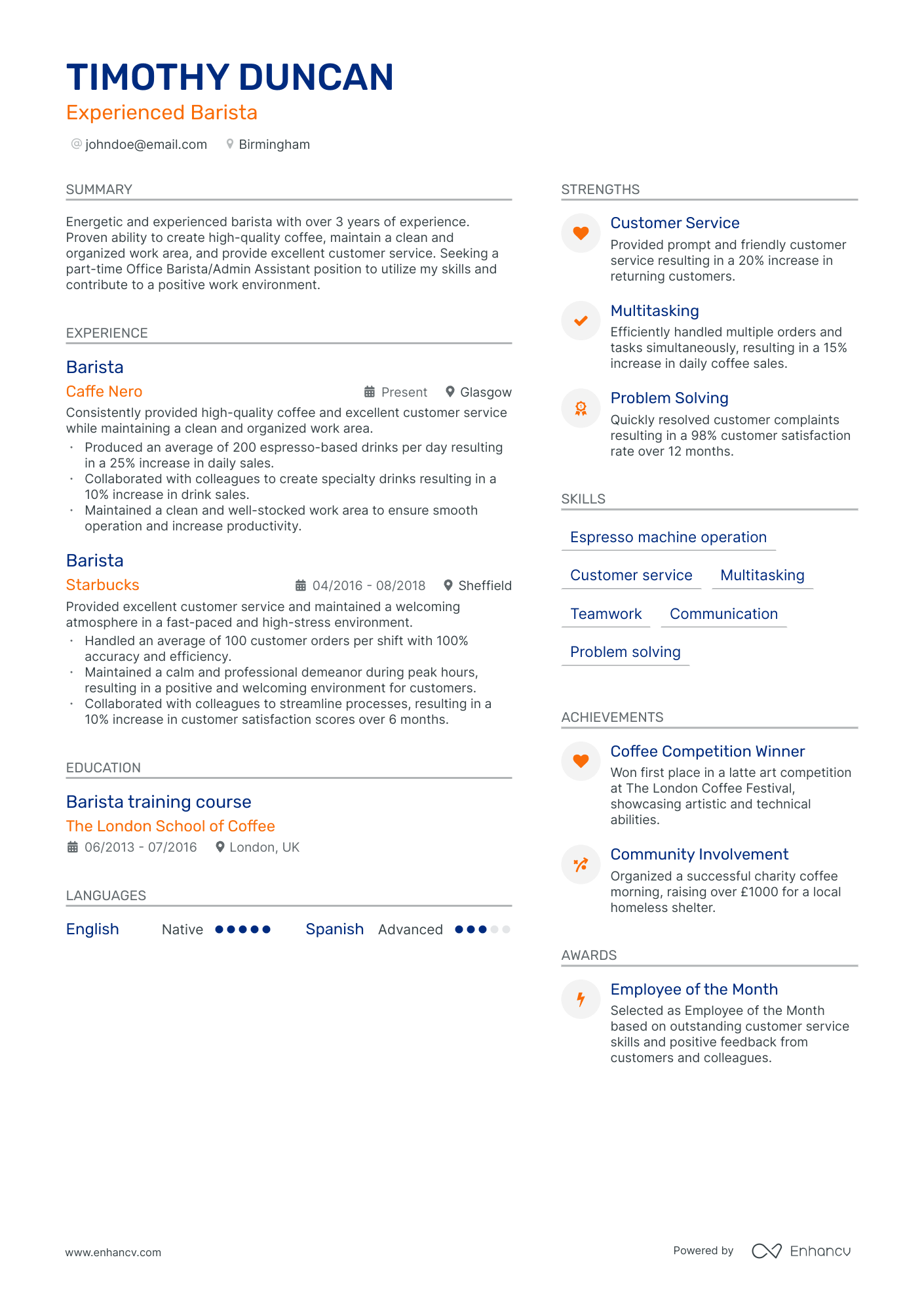 3 Barista CV Examples for 2024